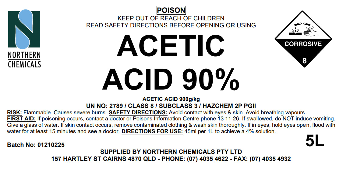 Acetic Acid 90% – Northern Chemicals | Cleaning Supplies Cairns